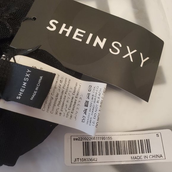 SHEIN | Tops | Shein Womens Black Floral Print Mock Neck Sheer Mesh Top ...